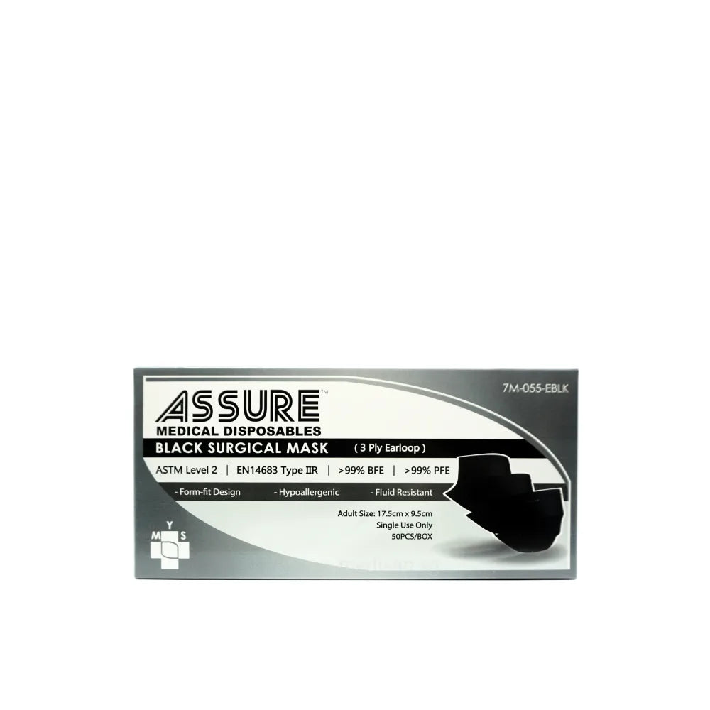 ASSURE Surgical Black Mask, Adult 3-Ply 2 packs – Medisan